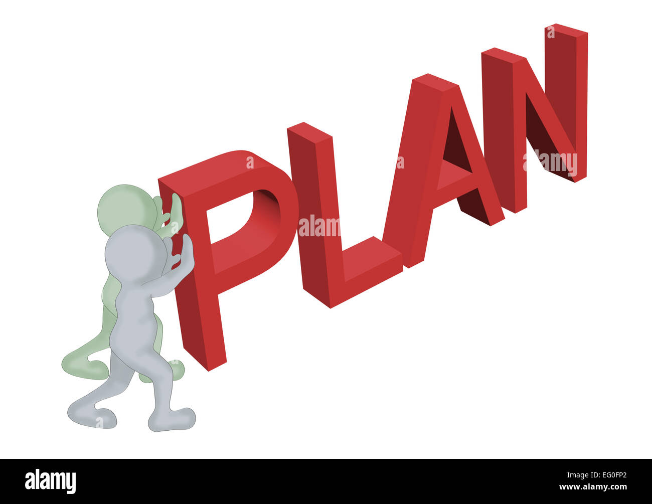 2D man and a letters P, L ,A ,N make word " plan " made in 3d software ...