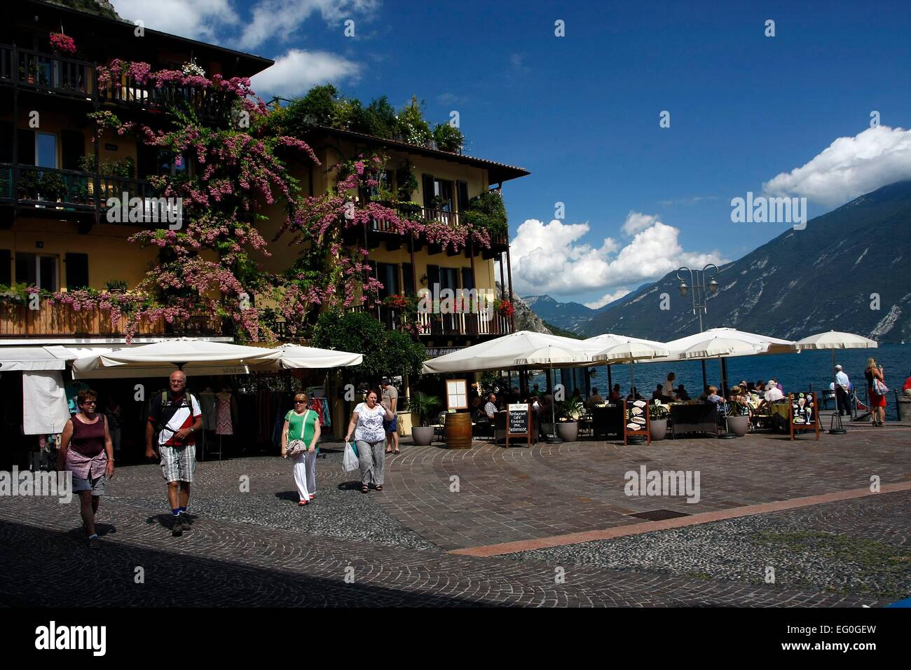 Narrow streets and historic buildings dominate the old town of Limone ...