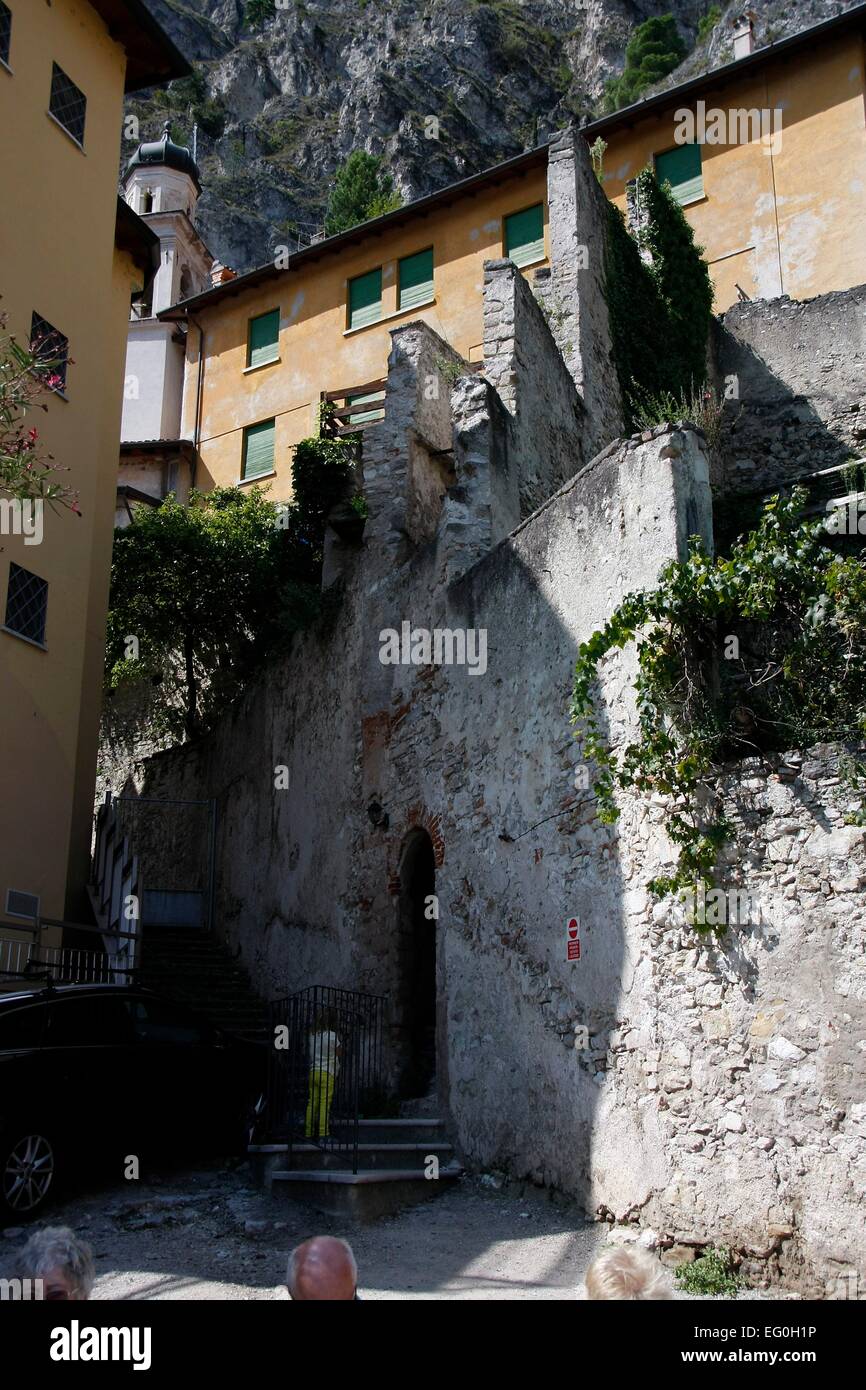 Narrow streets and historic buildings dominate the old town of Limone ...