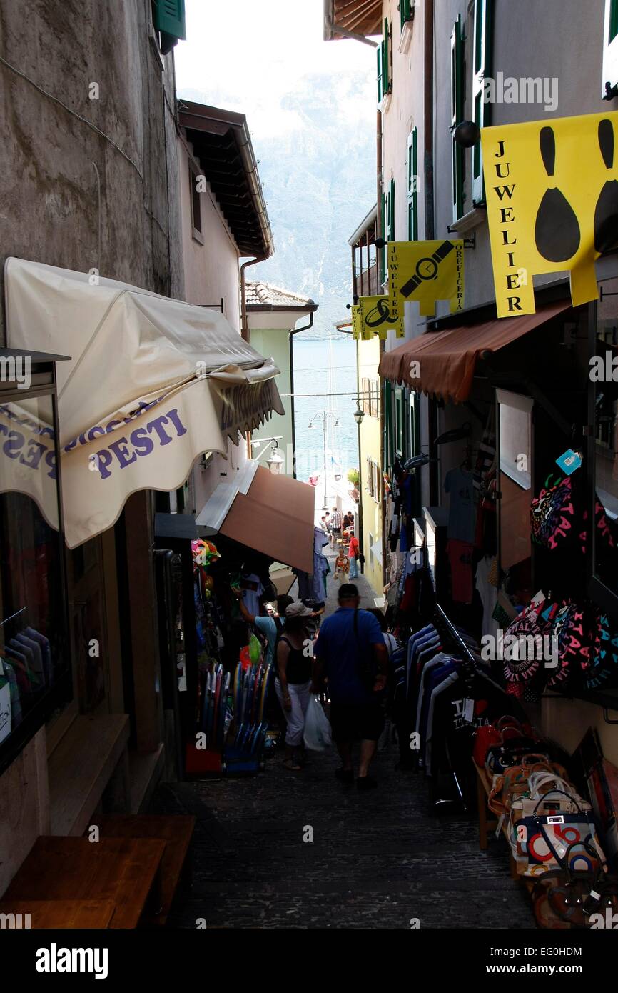 Narrow streets and historic buildings dominate the old town of Limone ...