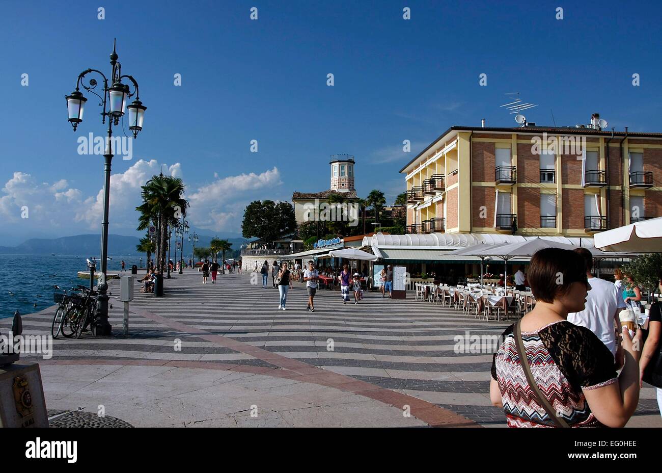 Promenade of Lazise. Lazise is located on the southeastern shore of ...