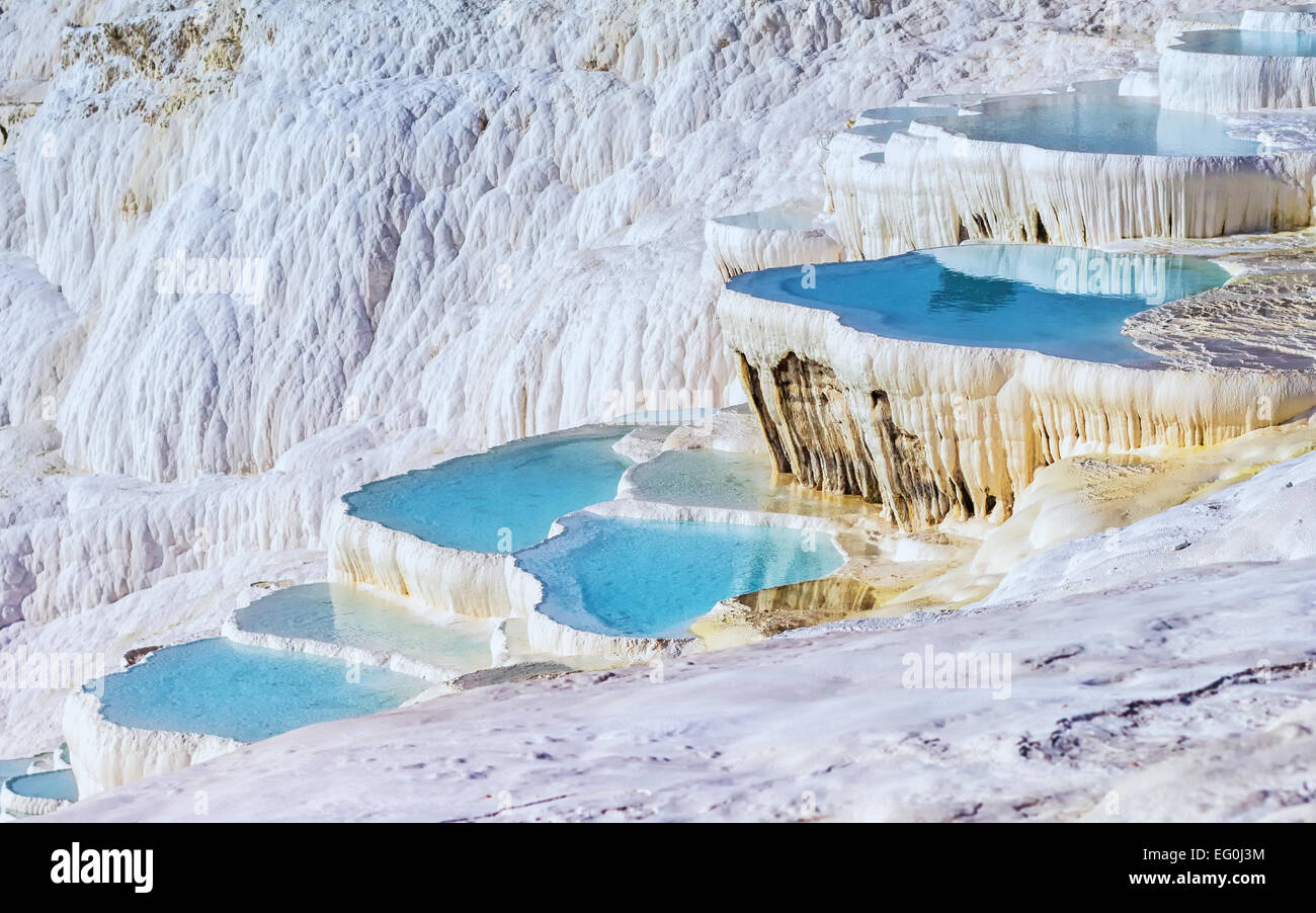 Travertine terrace formations, Pamukkale, Denizli, Turkey Stock Photo ...