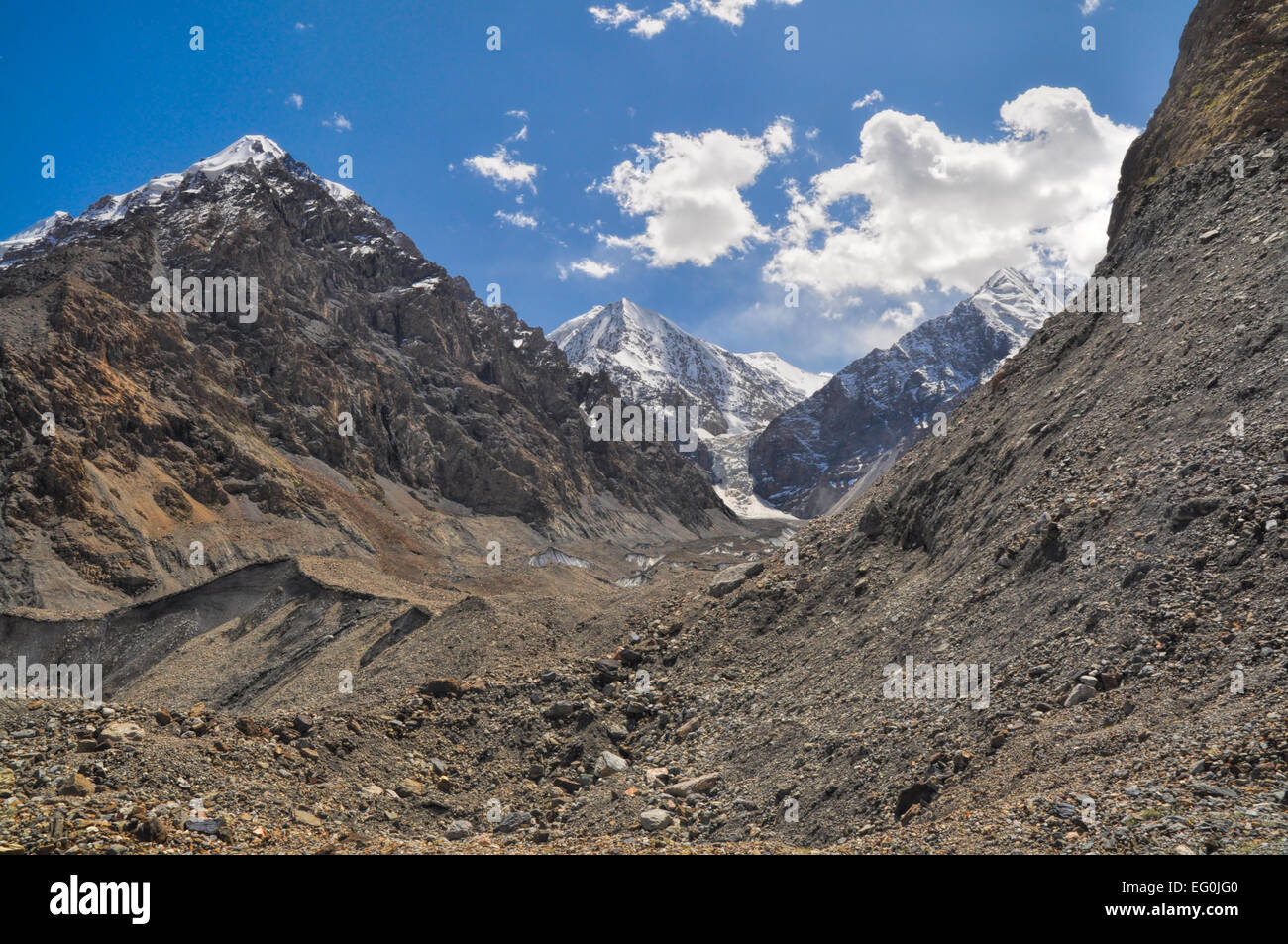 Lower parts of scenic Engilchek glacier with picturesque Tian Shan ...
