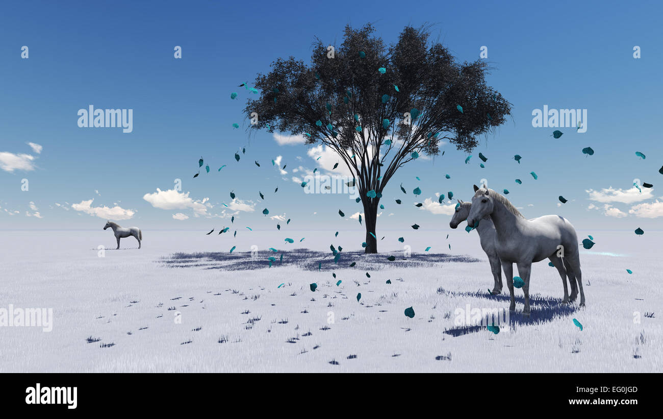 3d animation-scene of Morning Pasture. Horses grazing in a pasture in ...