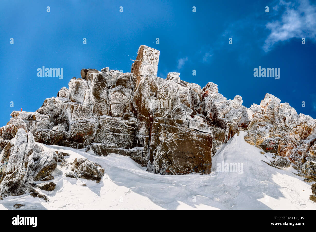 Frozen rock formations on Sabalan volcano in northern Iran Stock Photo ...