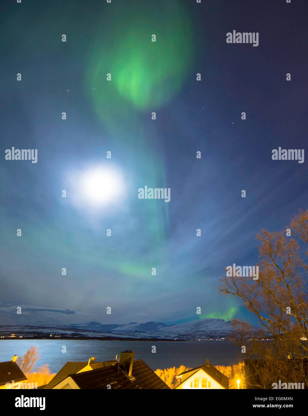 aurora with Moon halo Stock Photo - Alamy