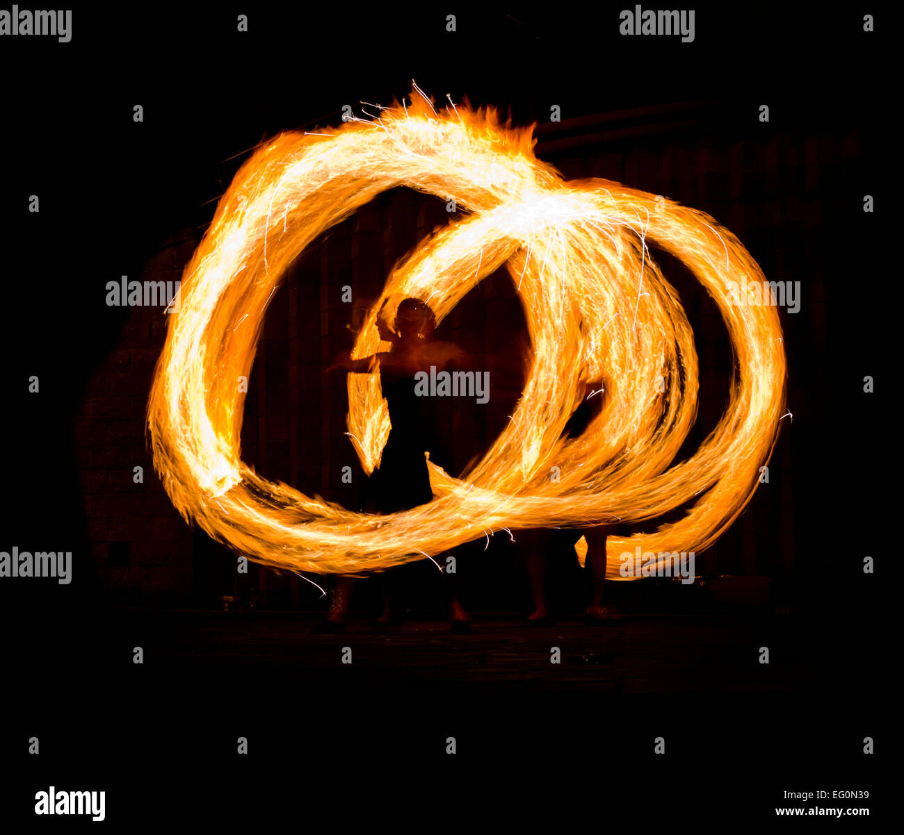 Fire Show Flaming Trails Stock Photo - Alamy