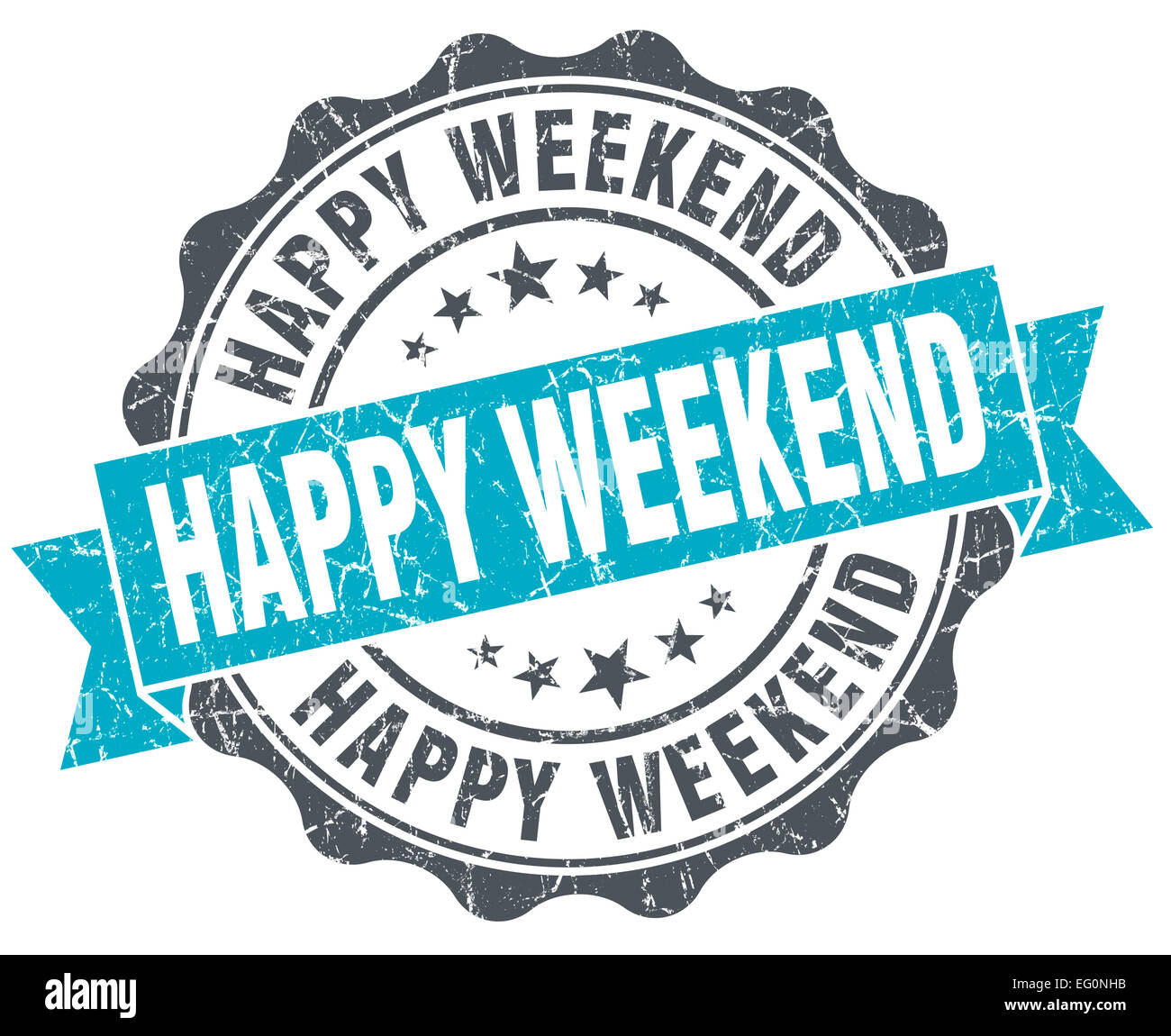 happy weekend vintage turquoise seal isolated on white Stock Photo - Alamy