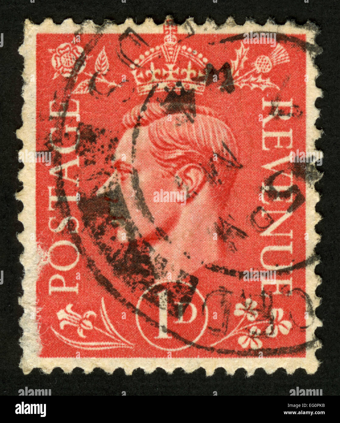 Postage stamp printed in England, shows King of the United Kingdom and ...