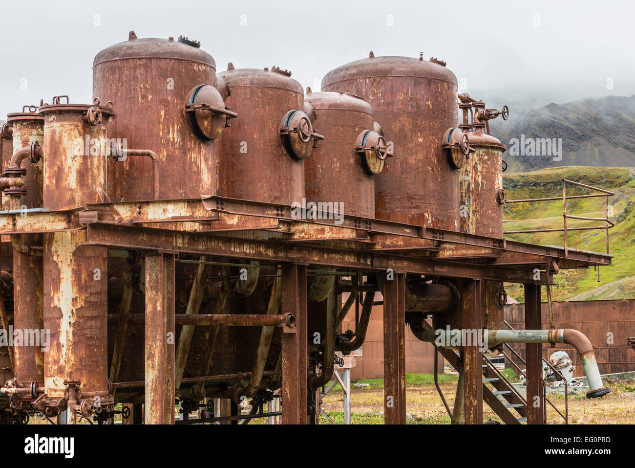 Rusting equipment at Grytviken whaling station, South Georgia ...