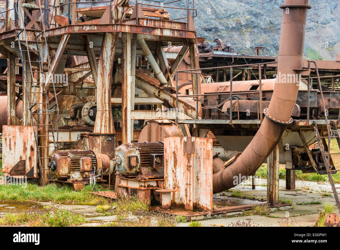 Rusting equipment at Grytviken whaling station, South Georgia ...