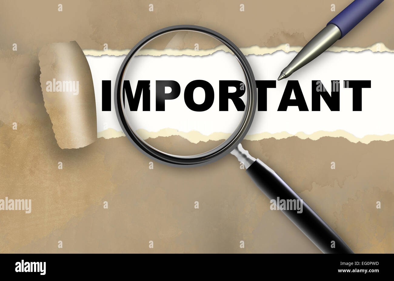word important and magnifying glass with pencil made in 2d software ...