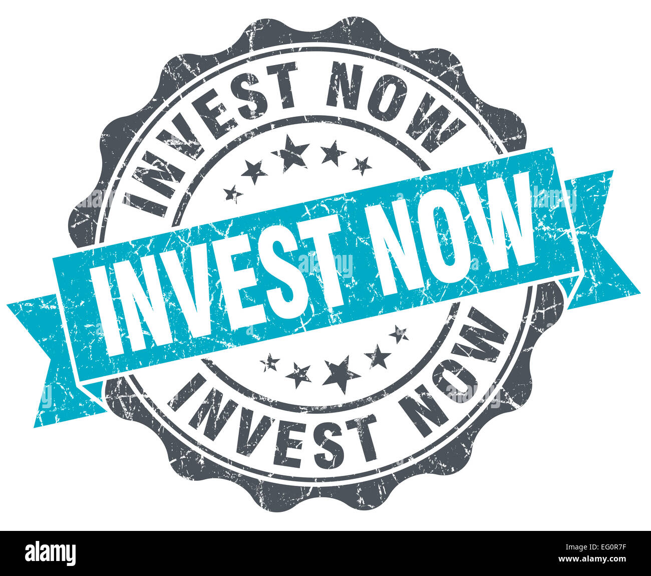 invest now vintage turquoise seal isolated on white Stock Photo - Alamy