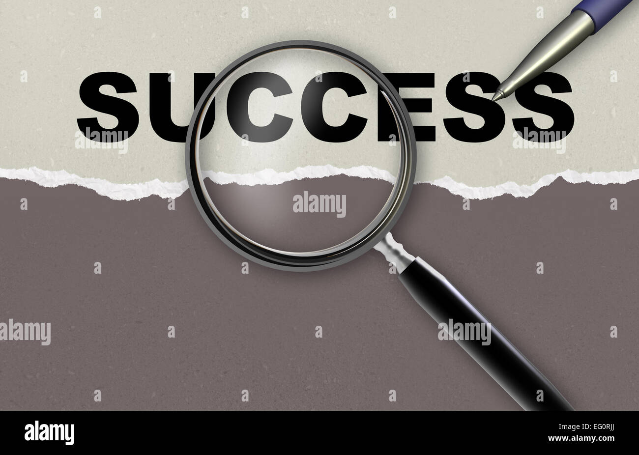 word success and magnifying glass with pencil made in 2d software Stock ...