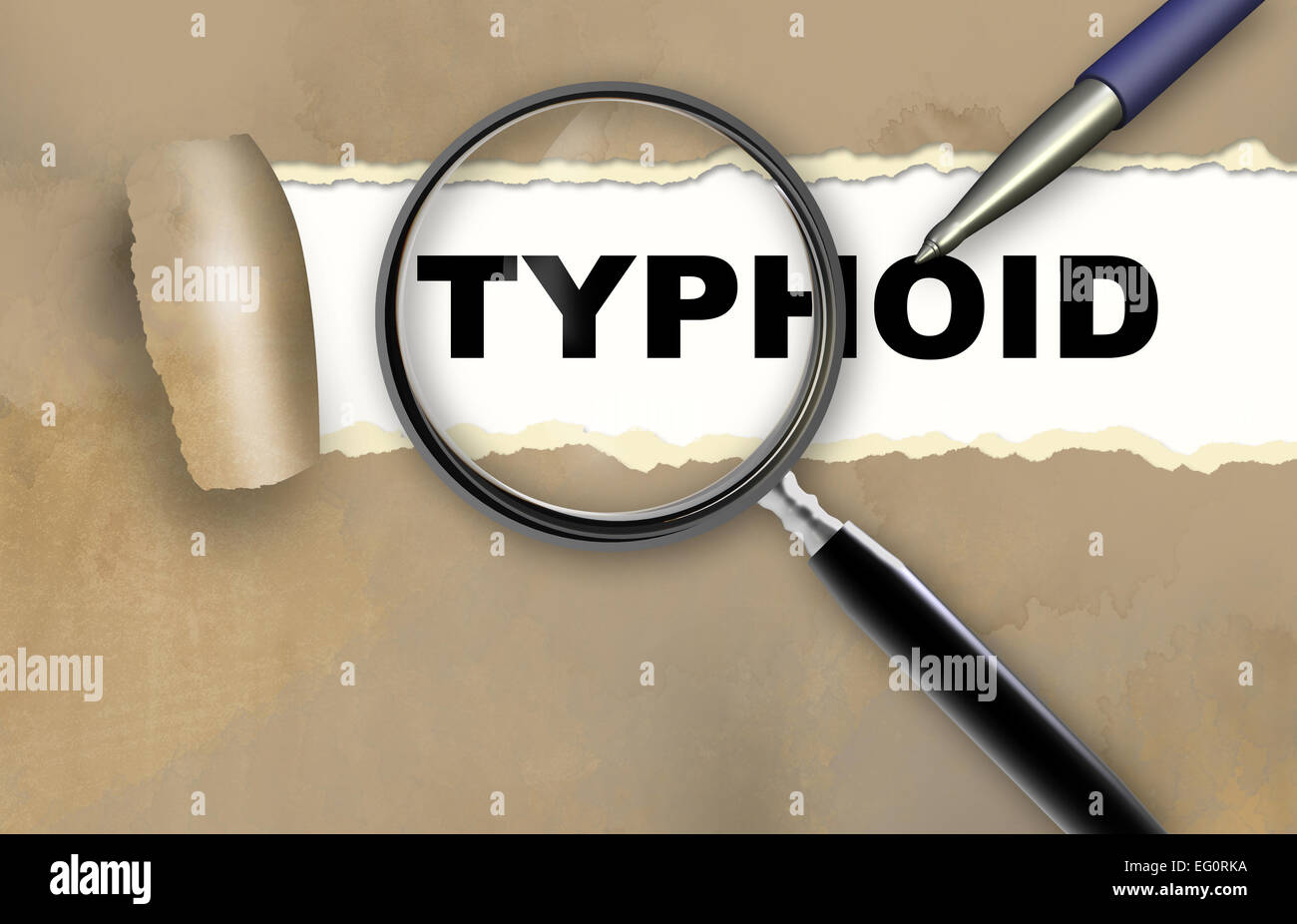 word typhoid and magnifying glass with pencil made in 2d software Stock ...