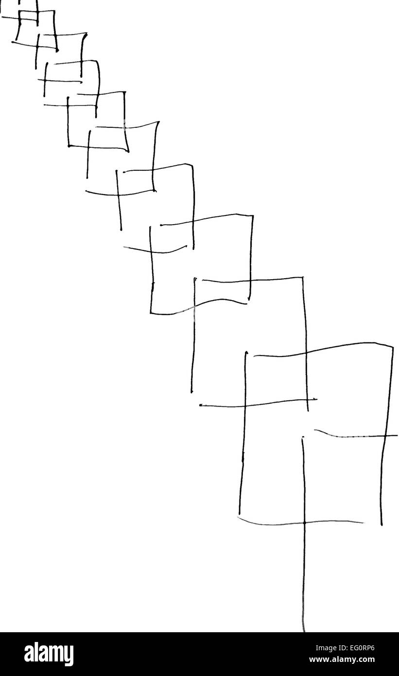 Boxes, hand drawn in a abstract way. Starting small and then becoming ...