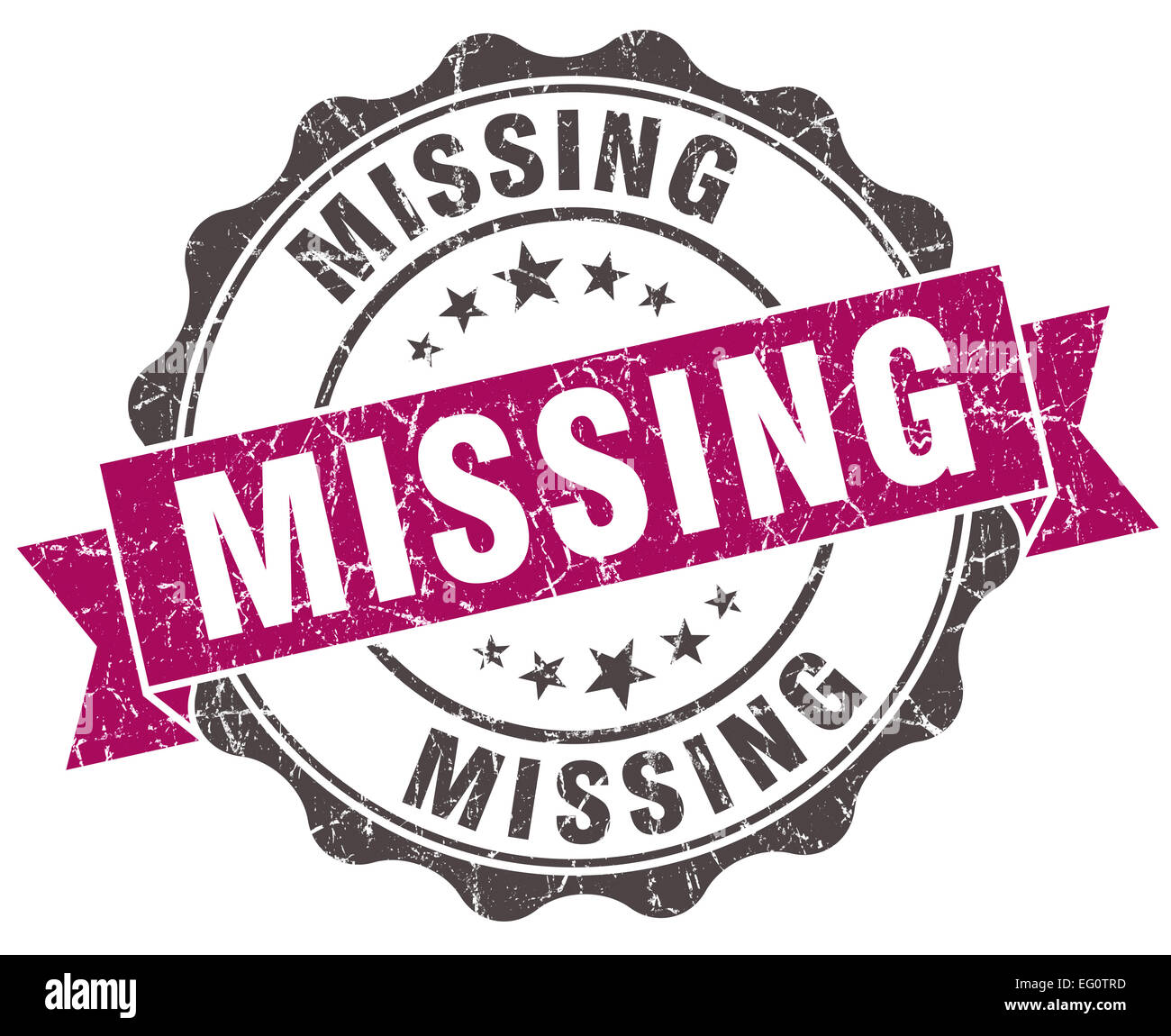 missing grunge violet seal isolated on white Stock Photo - Alamy