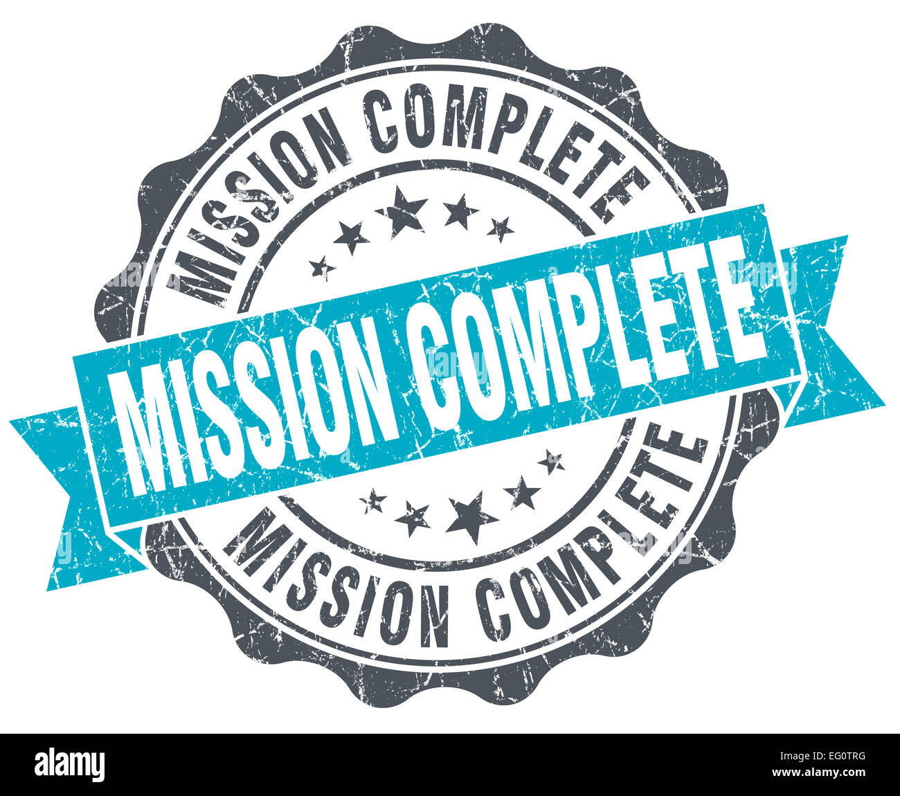 mission complete vintage turquoise seal isolated on white Stock Photo ...