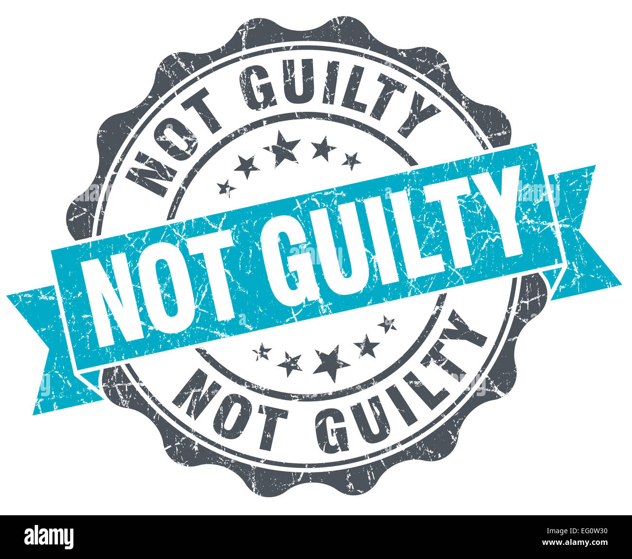 not guilty vintage turquoise seal isolated on white Stock Photo - Alamy