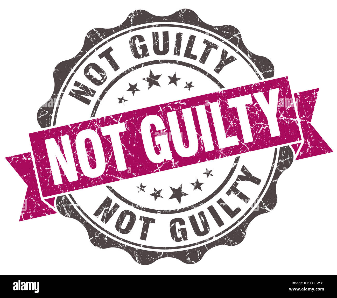 not guilty grunge violet seal isolated on white Stock Photo - Alamy