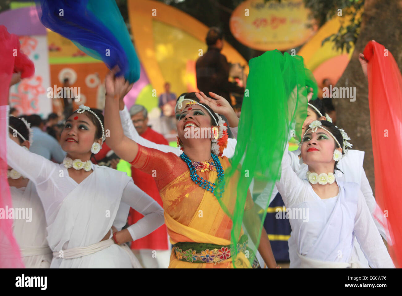 Dhaka, Bangladesh. 13th February, 2015. Bangladeshi women perform a ...