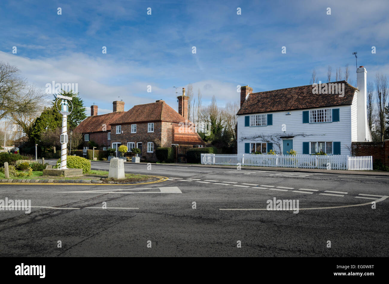 Biddenden village sign and cottages, Kent, UK Stock Photo - Alamy