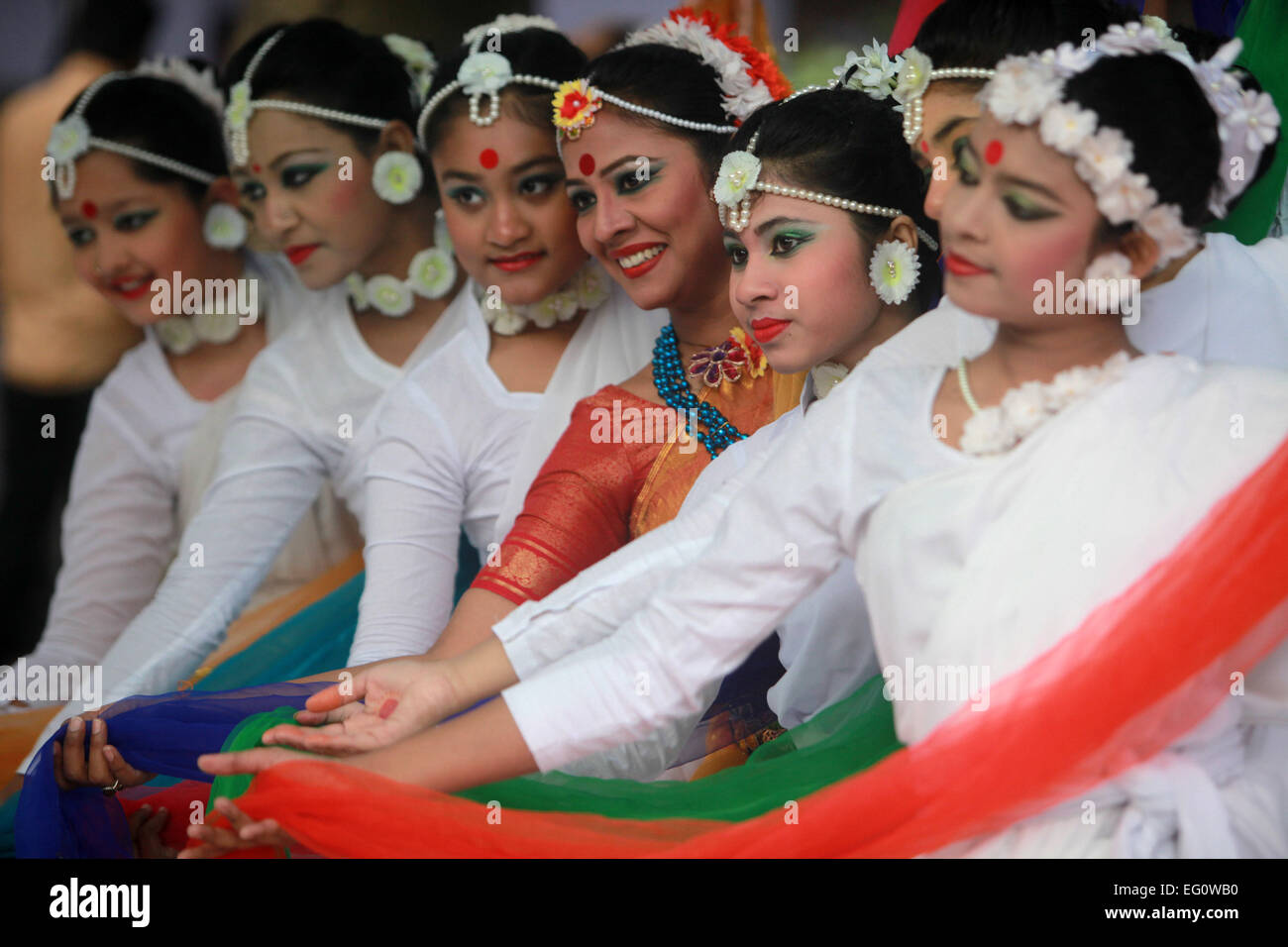 Dhaka, Bangladesh. 13th February, 2015. Bangladeshi women perform a ...