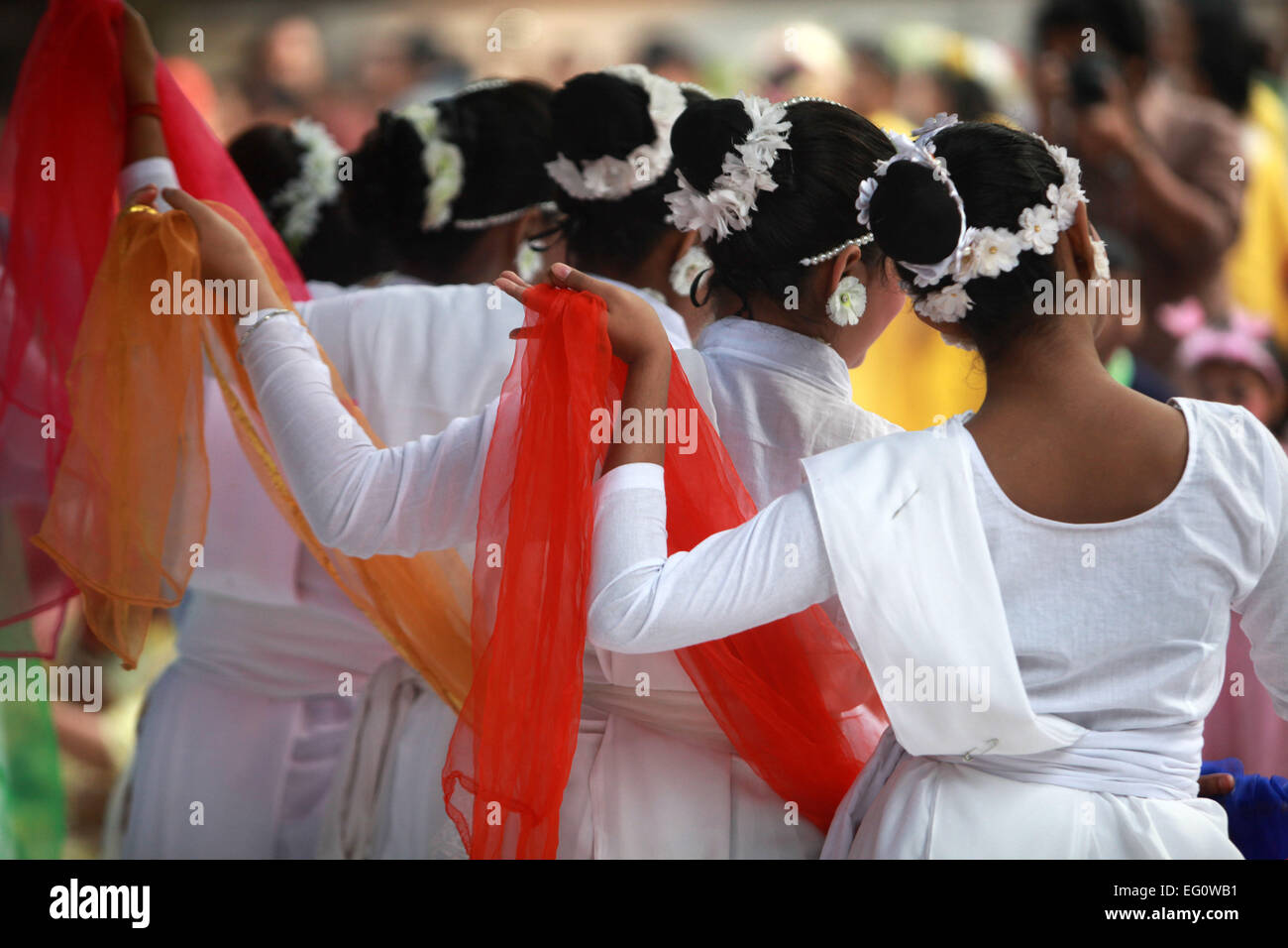 Dhaka, Bangladesh. 13th February, 2015. Bangladeshi women perform a ...