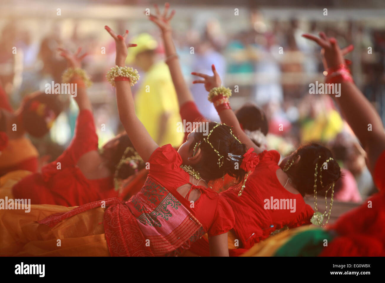 Dhaka, Bangladesh. 13th February, 2015. Bangladeshi women perform a ...