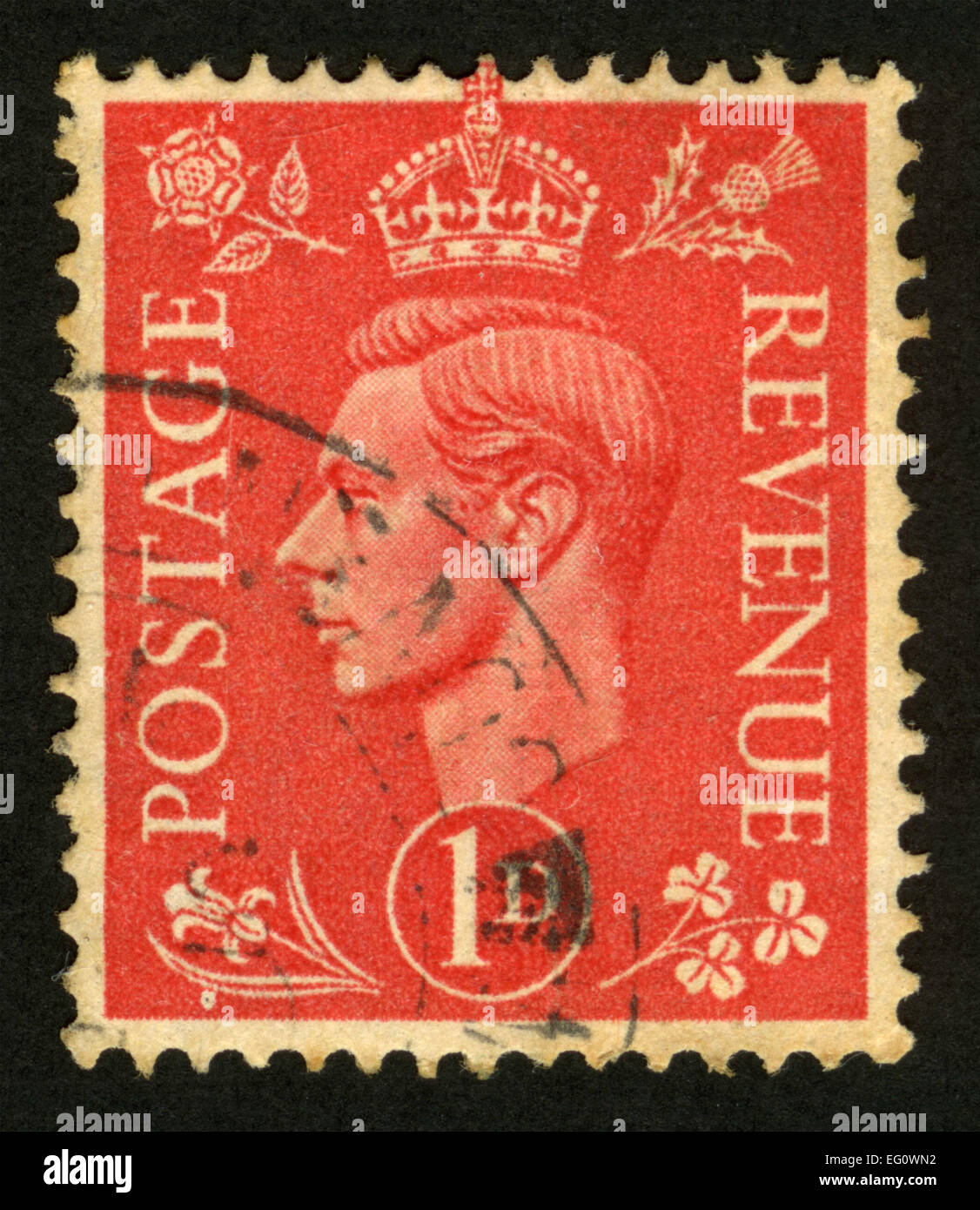Postage stamp printed in England, shows King of the United Kingdom and ...