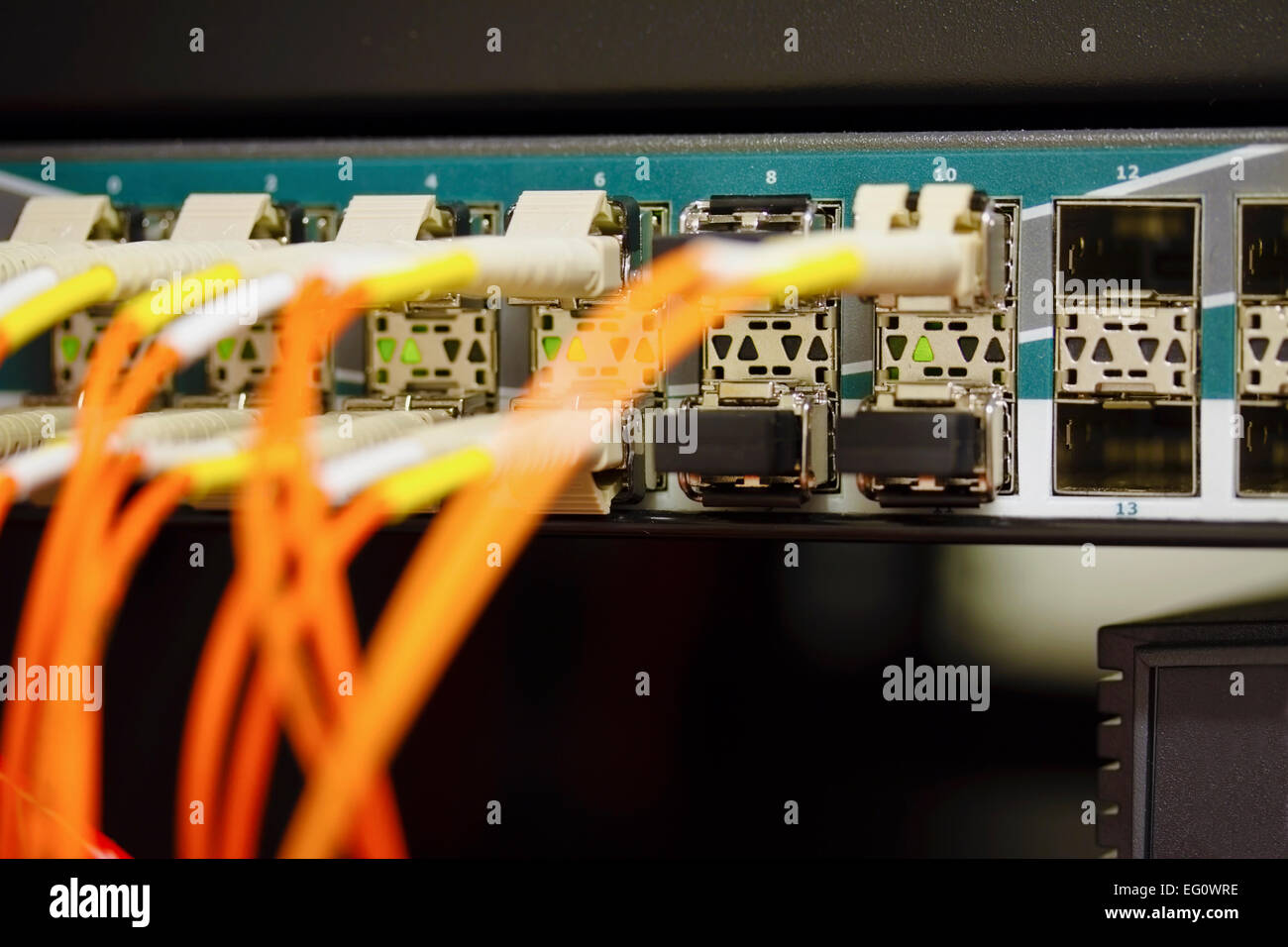 Fiber link switch close-up in datacenter Stock Photo - Alamy