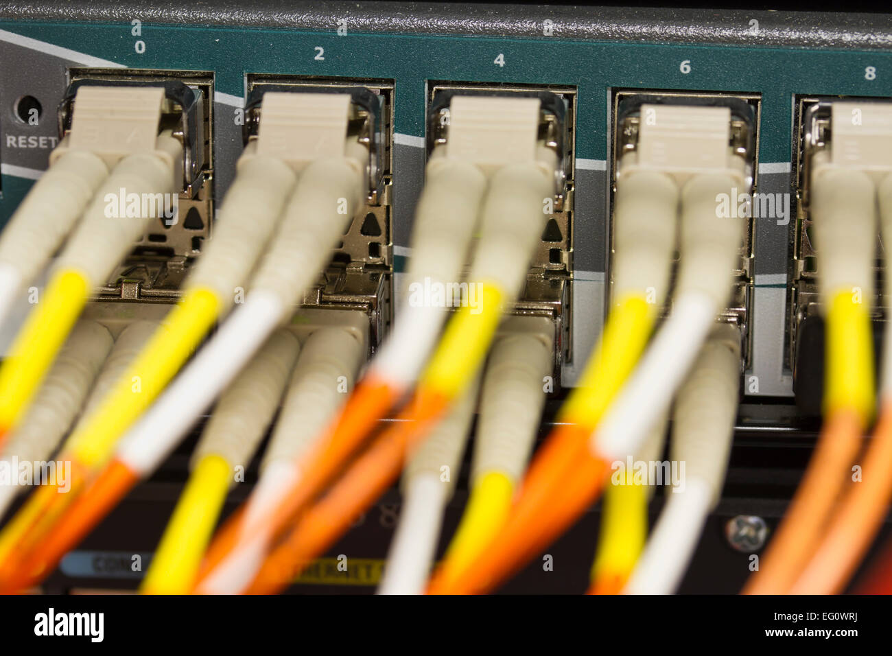Fiber link switch close-up in datacenter Stock Photo - Alamy