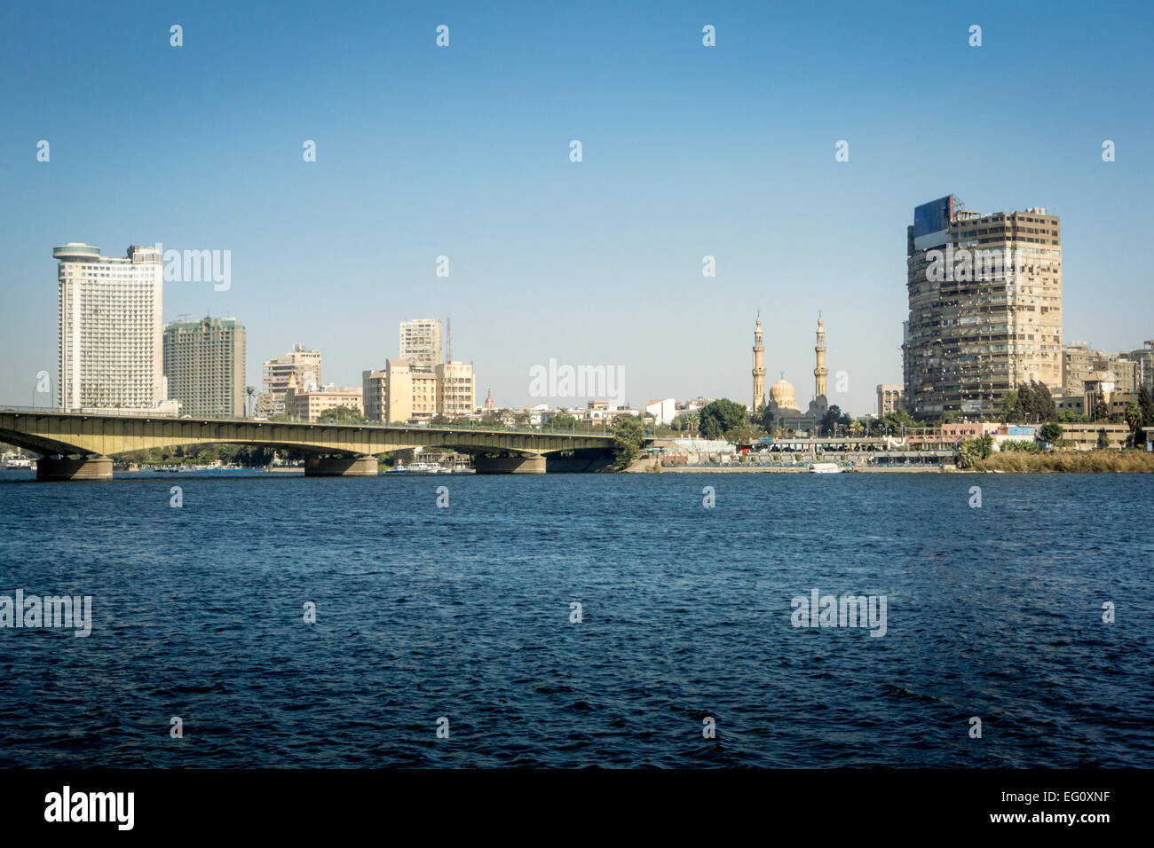 Skyline view of the city of Cairo, Egypt, taken from the river Nile ...