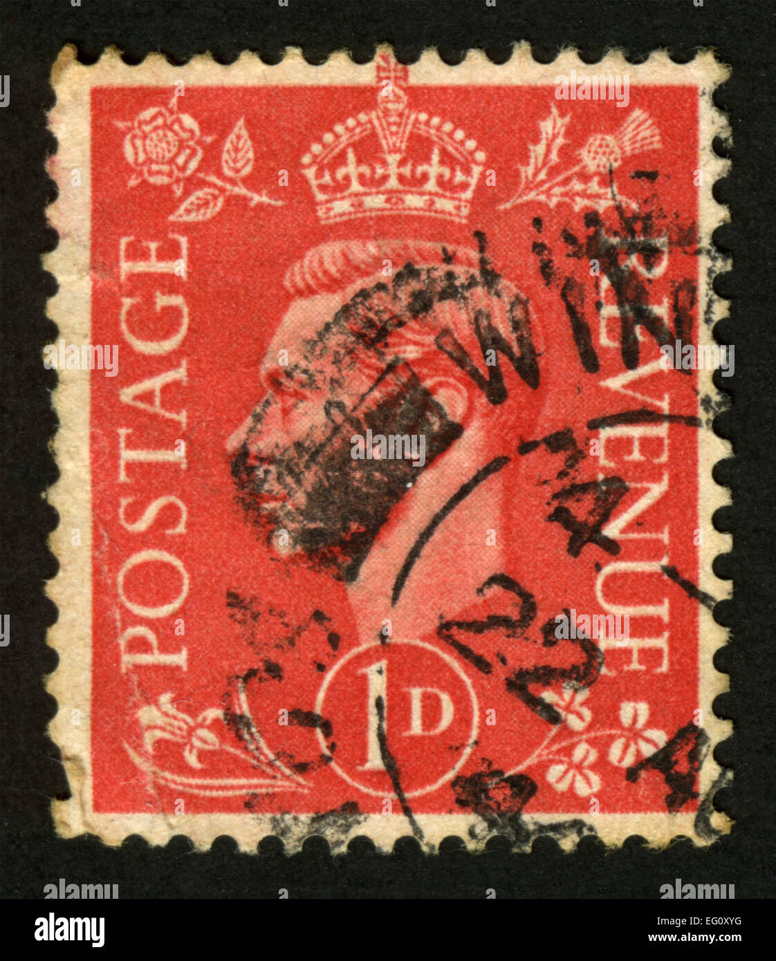 Postage stamp printed in England, shows King of the United Kingdom and ...