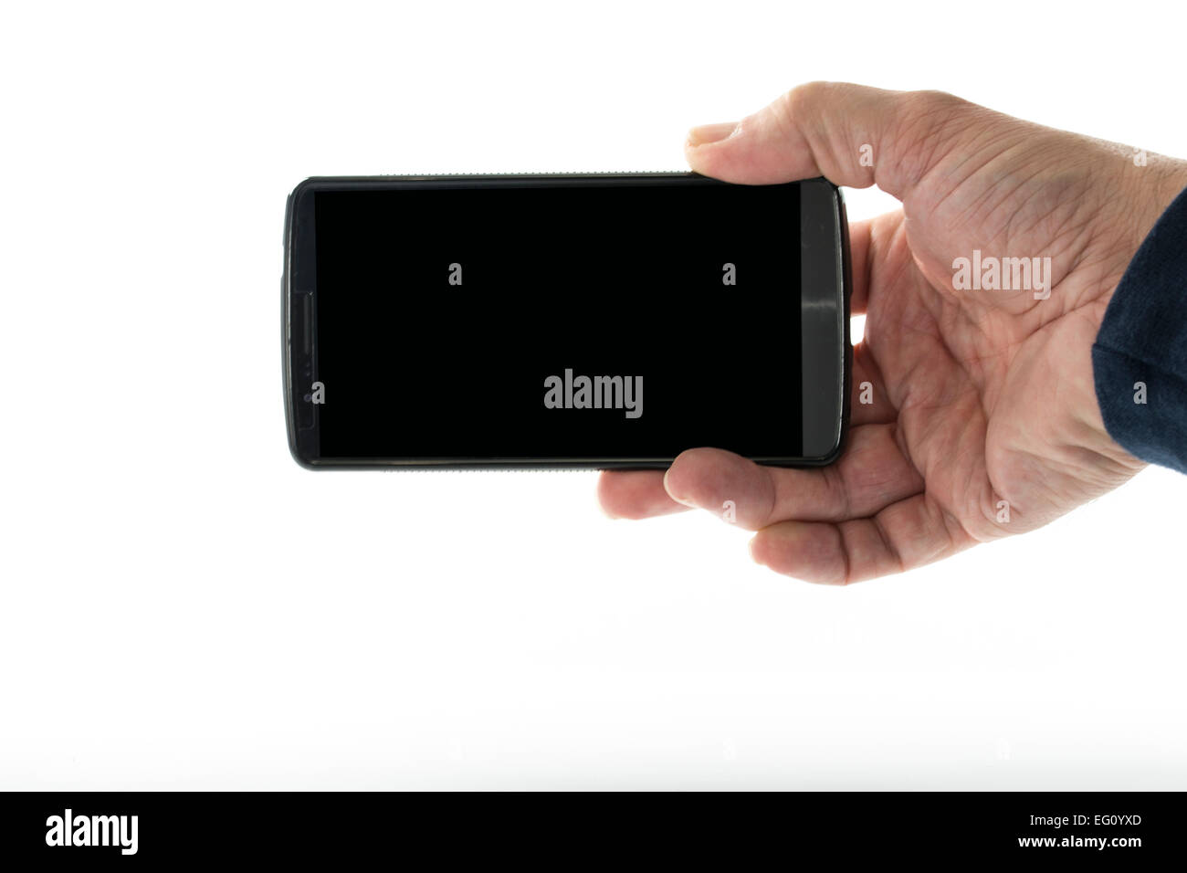 male hand with mobile phone isolated on white Stock Photo - Alamy