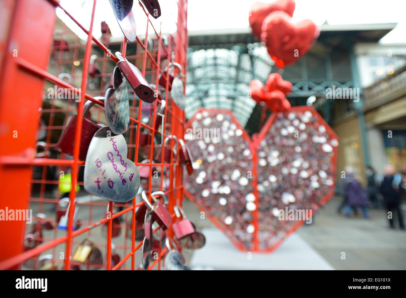 Covent Garden, London, UK. 13th February 2015. Love locks installation ...