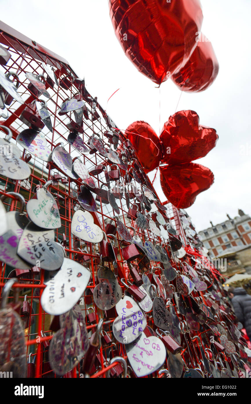 Covent Garden, London, UK. 13th February 2015. Love locks installation ...