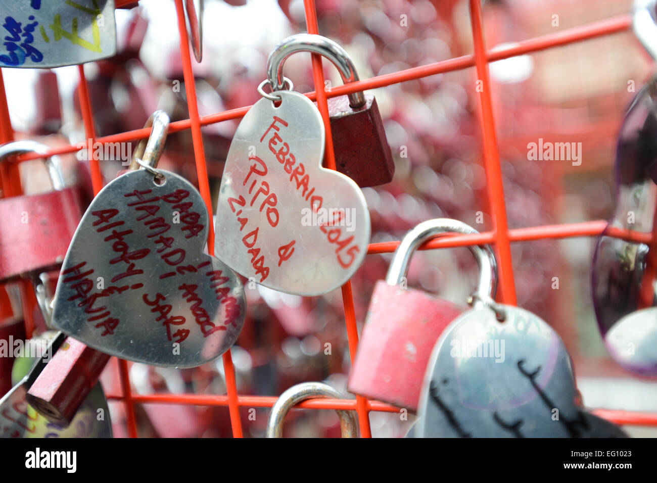 Covent Garden, London, UK. 13th February 2015. Love locks installation ...