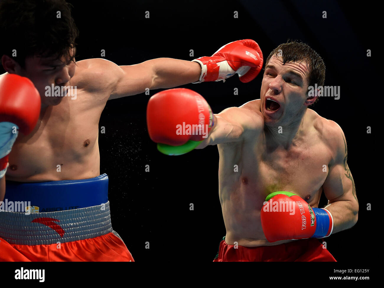 Sanya, China's Hainan Province. 13th Feb, 2015. Guo Jin (L) of China ...