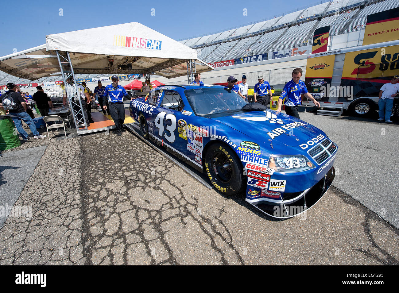 Air Force car #43, driven by Reed Sorenson, going through the NASCAR ...