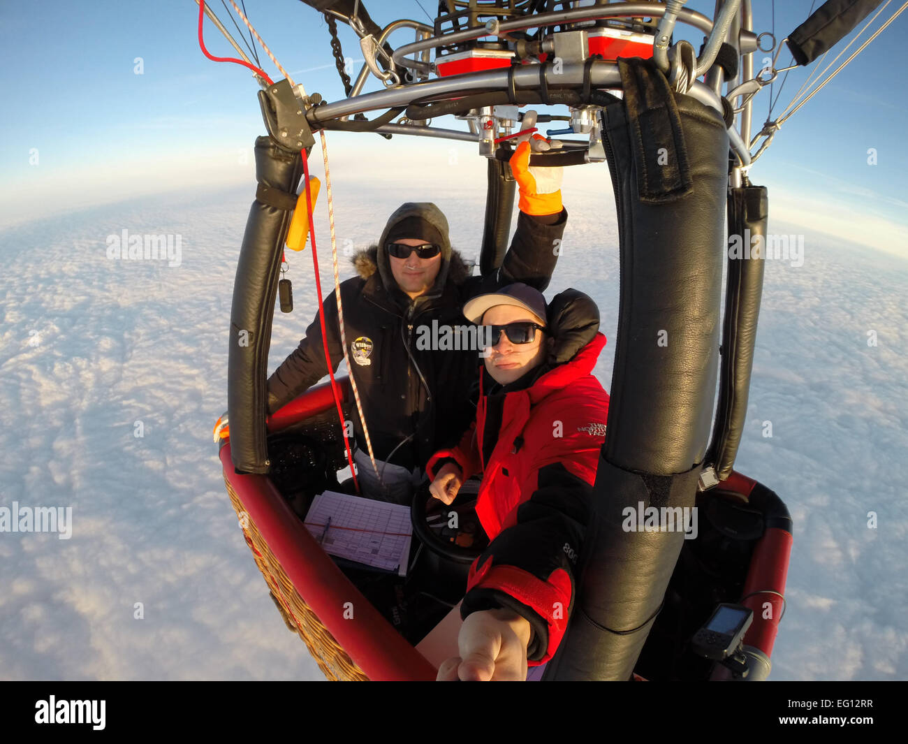 HANDOUT - An undated handout shows balloonists Frank Wilbert (l) and ...