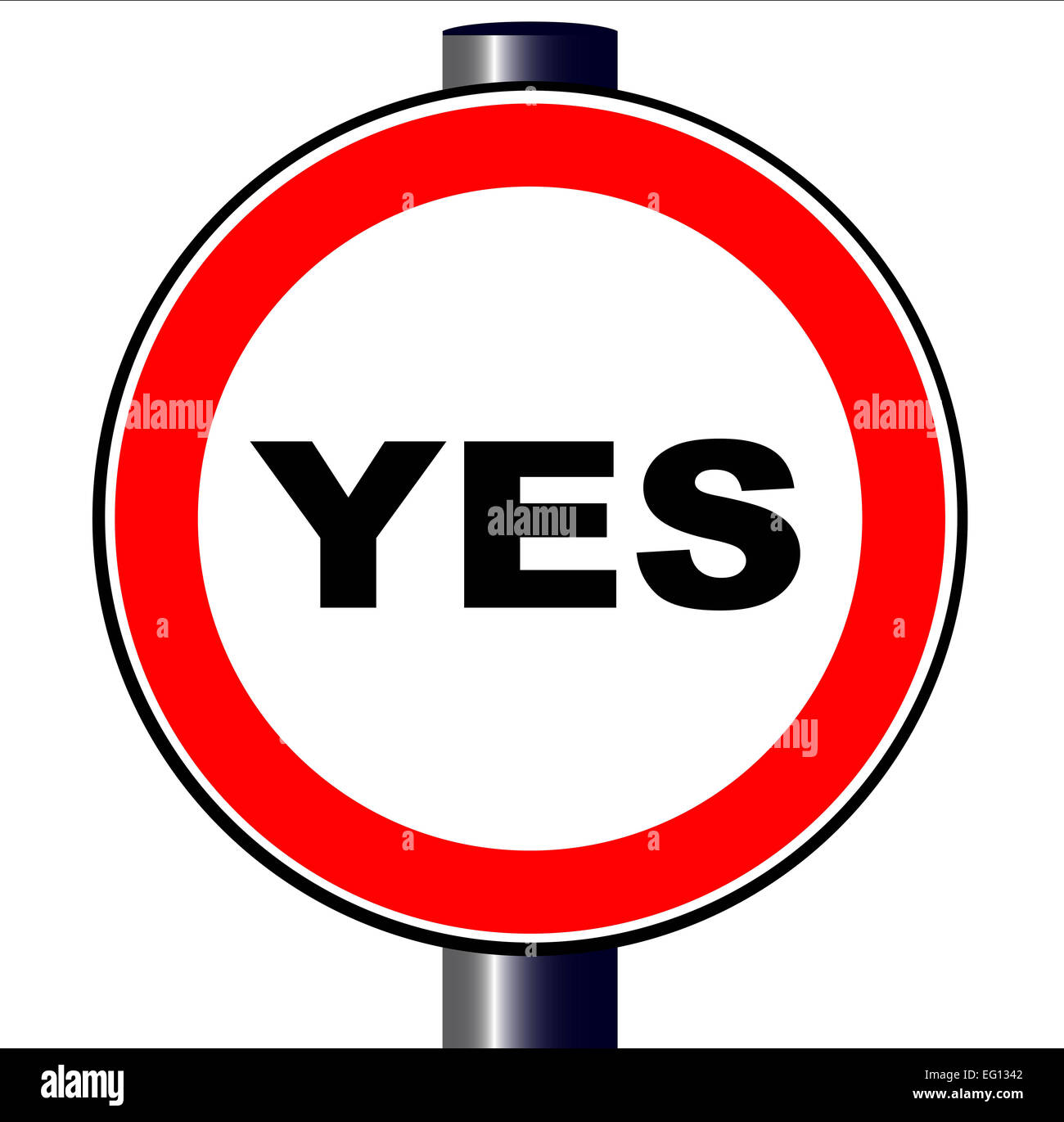 A large round red traffic sign displaying the word YES Stock Photo - Alamy