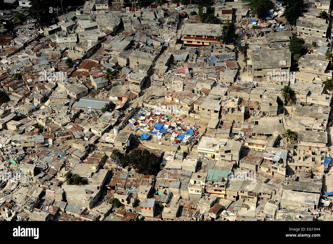 An aerial view of downtown Port Au Prince on January 17, 2010 in Haiti ...