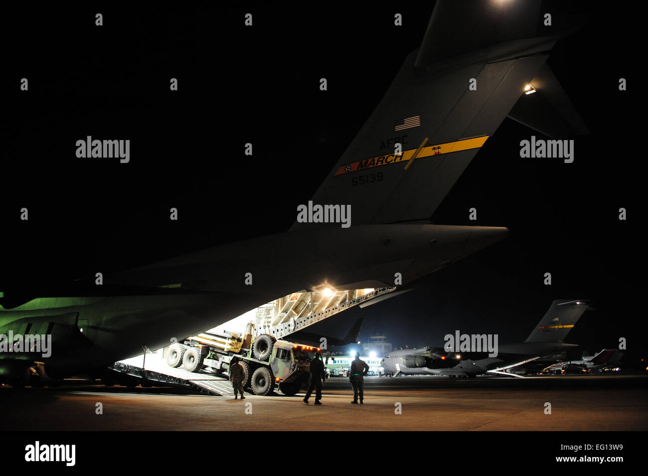 A C-17 Globemaster III aircraft from the 452nd Air Mobility Wing, March ...