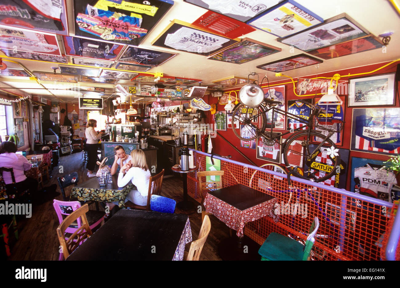 The offbeat cafe Deux Gros Nez in the Cal Ave Art District is popular ...