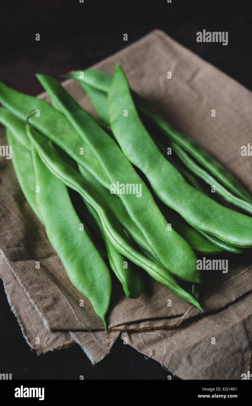Flat Green Beans on a dark Background Stock Photo - Alamy