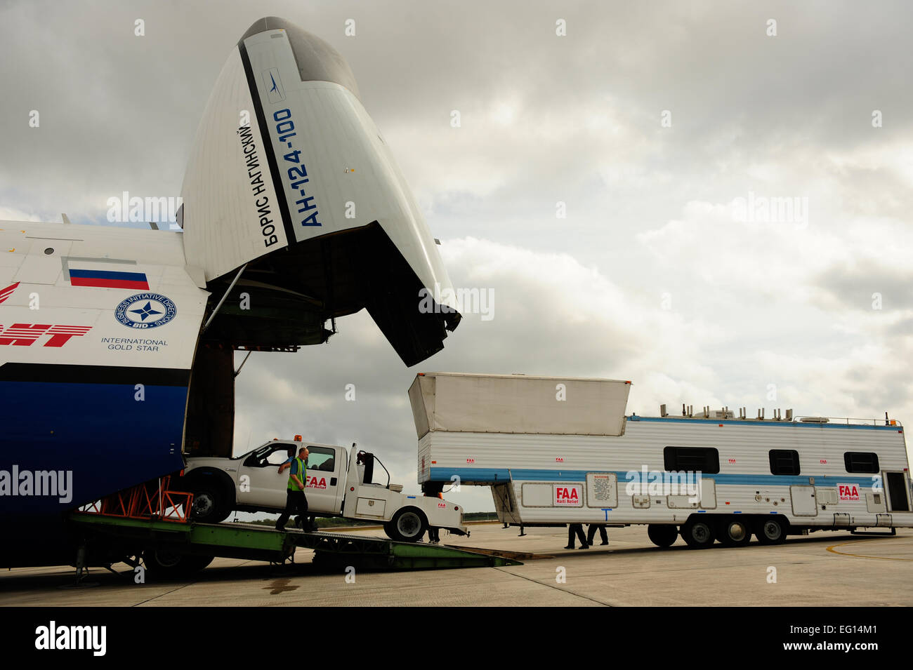 A Federal Aviation Administration mobile air traffic control tower is ...