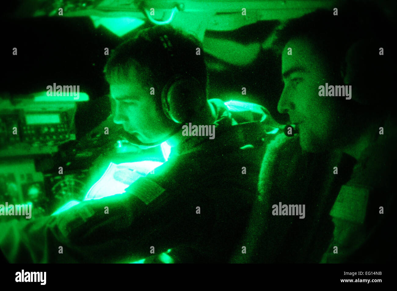 2d Lt. Mark Ruff and Capt. Rob Grones, pilots aboard a C-17 Globemaster ...