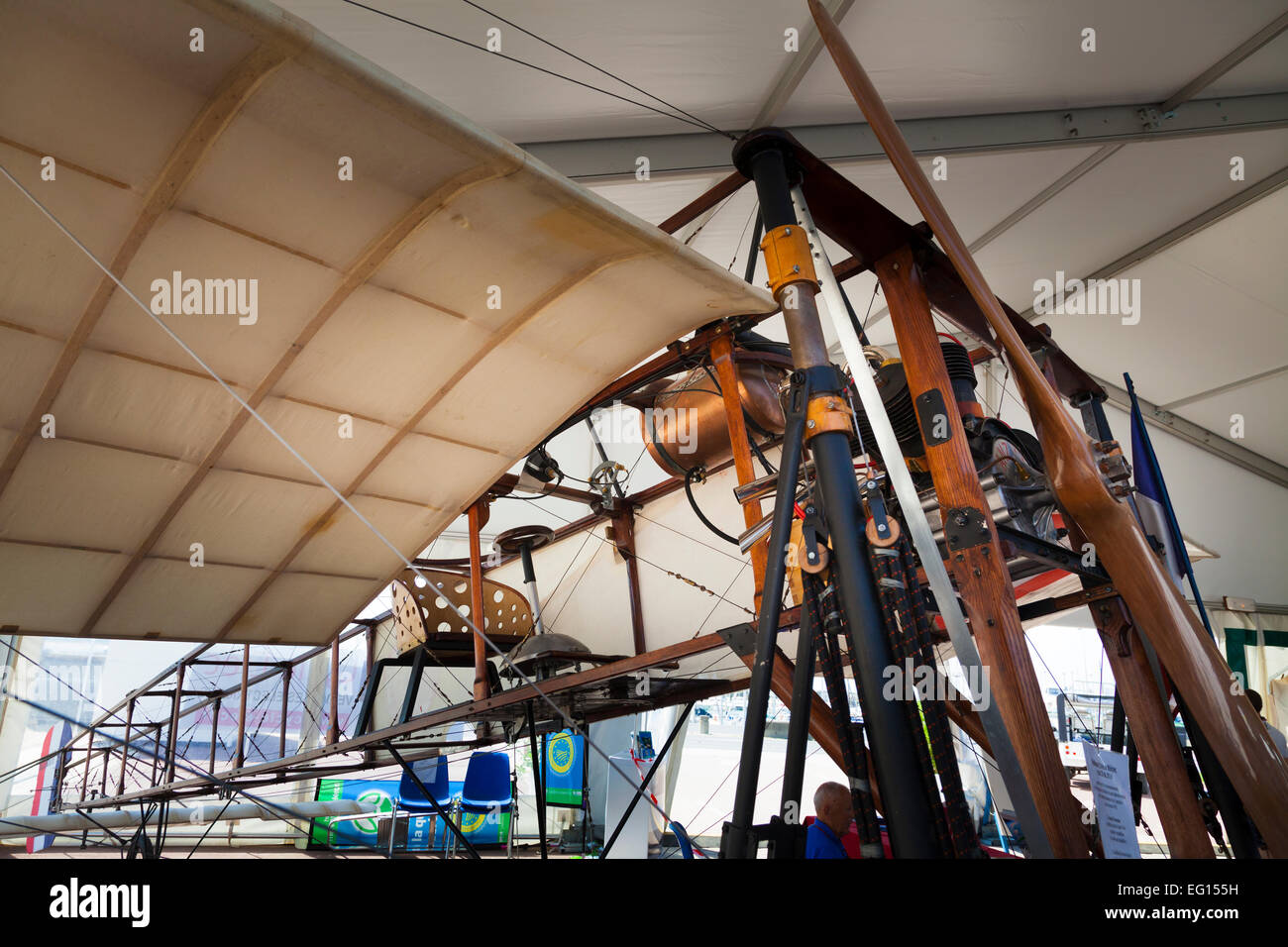 Reproduction of the Bleriot XI aircraft on display at an event in Royan ...