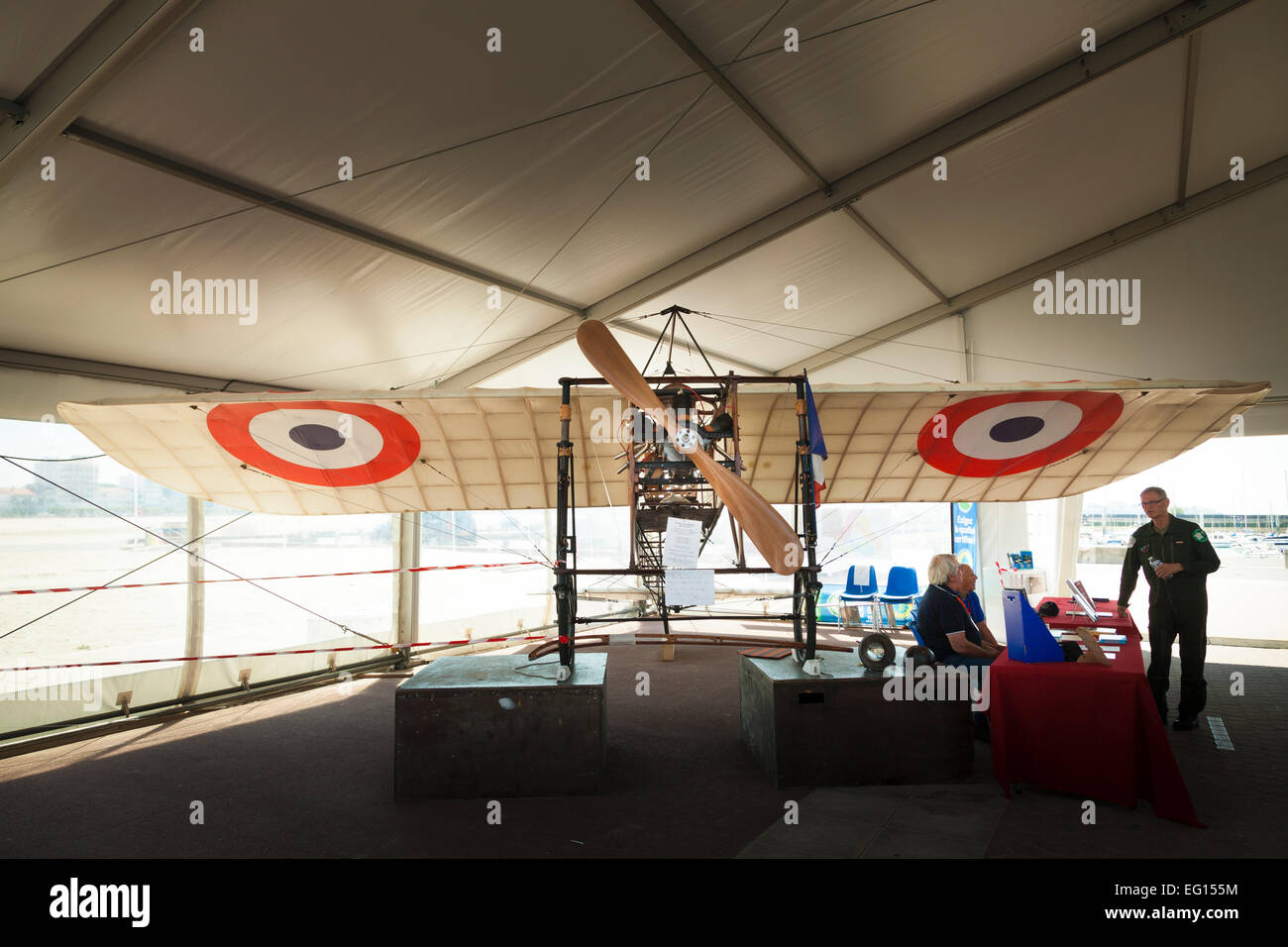 Reproduction of the Bleriot XI aircraft on display at an event in Royan ...